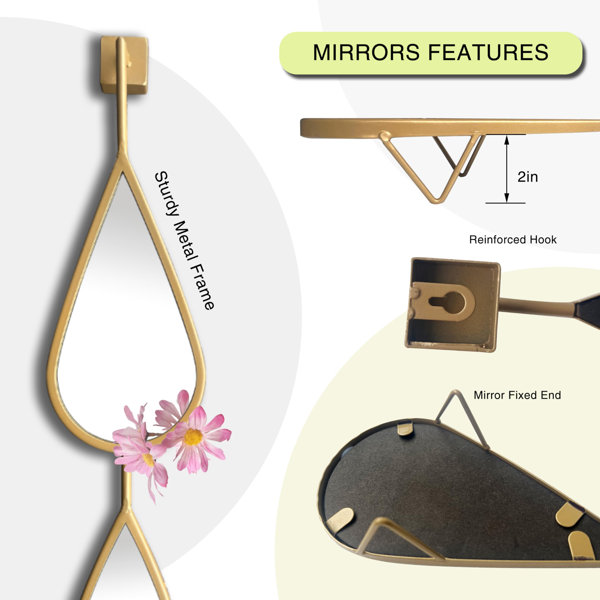 Everly Quinn Wall Mirror Decorative Mirrors Mounted Decor Tear Drop Shape Gold For Bedroom ...